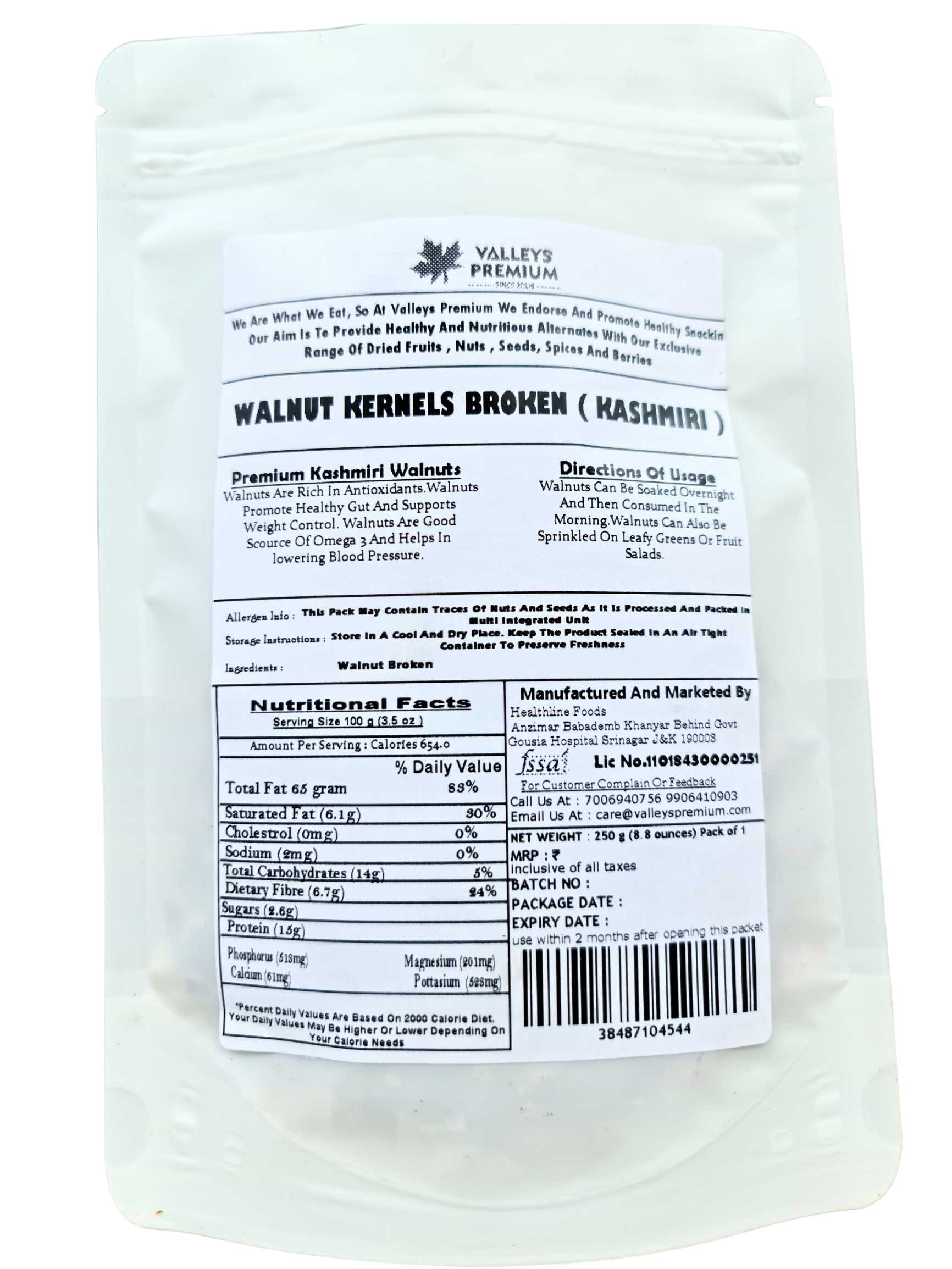 Valleys Premium Kashmiri Broken Walnut Kernels 250 Grams